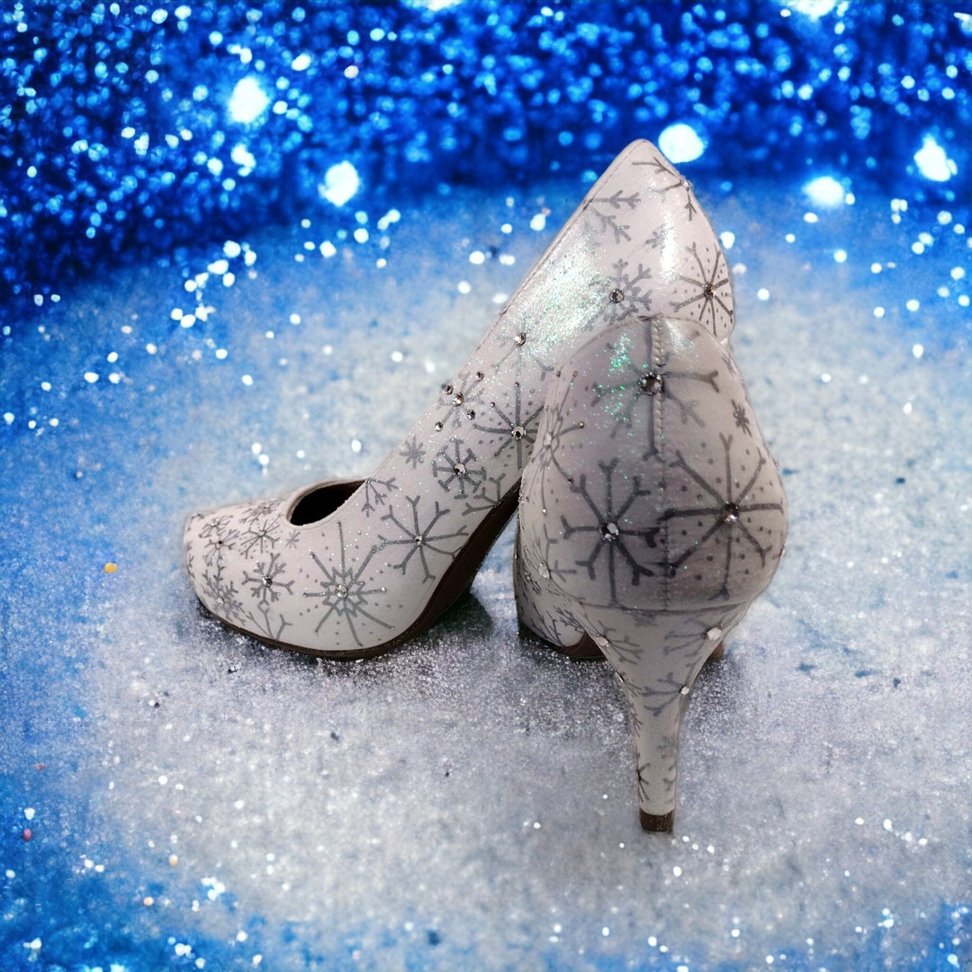 Hand Painted Snowflake Heels: Silver Glitter Crystal Wedding Shoes - Etsy