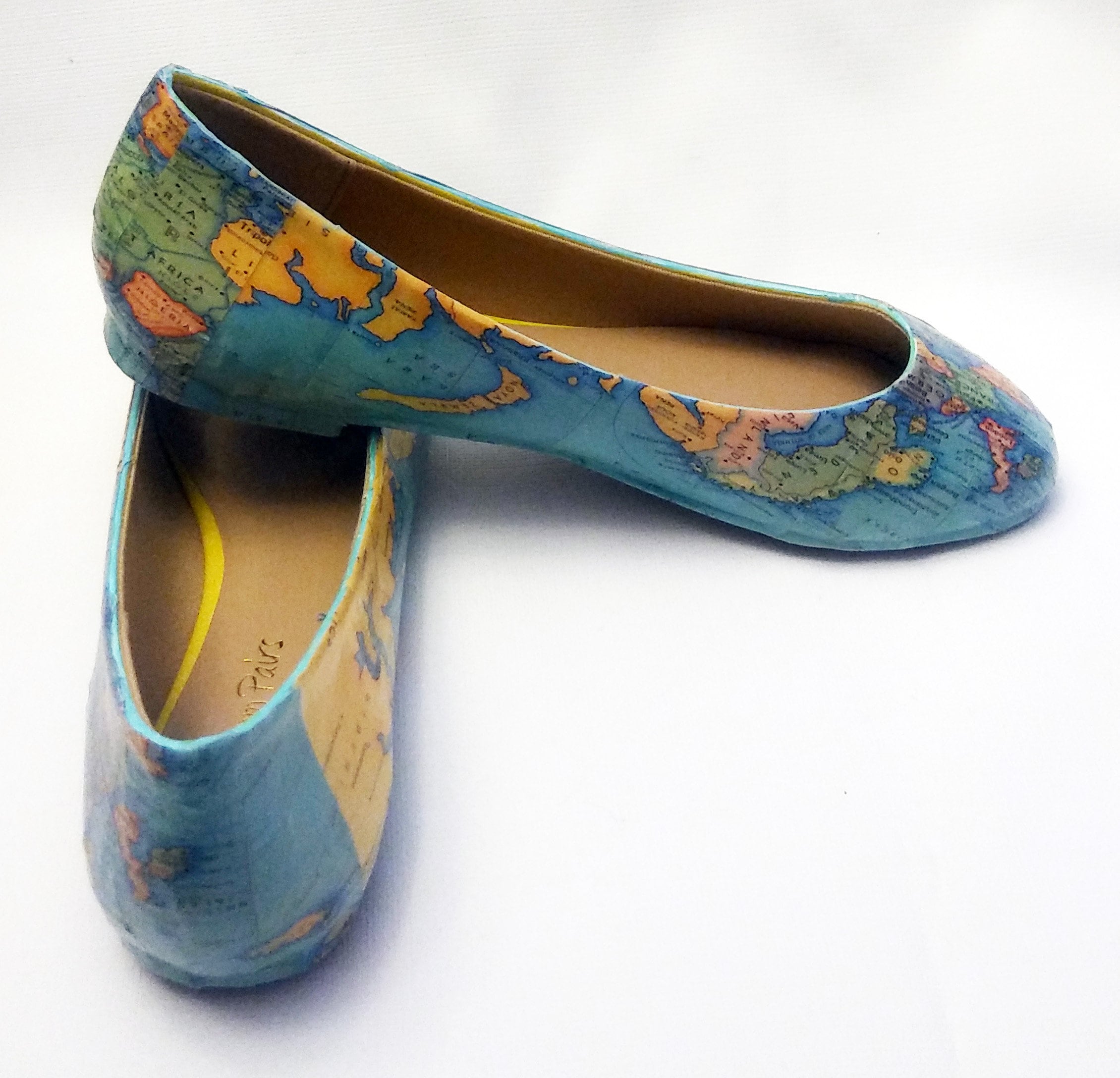Decoupage World Map Shoes / Map Flats / Women's Decoupage | Etsy