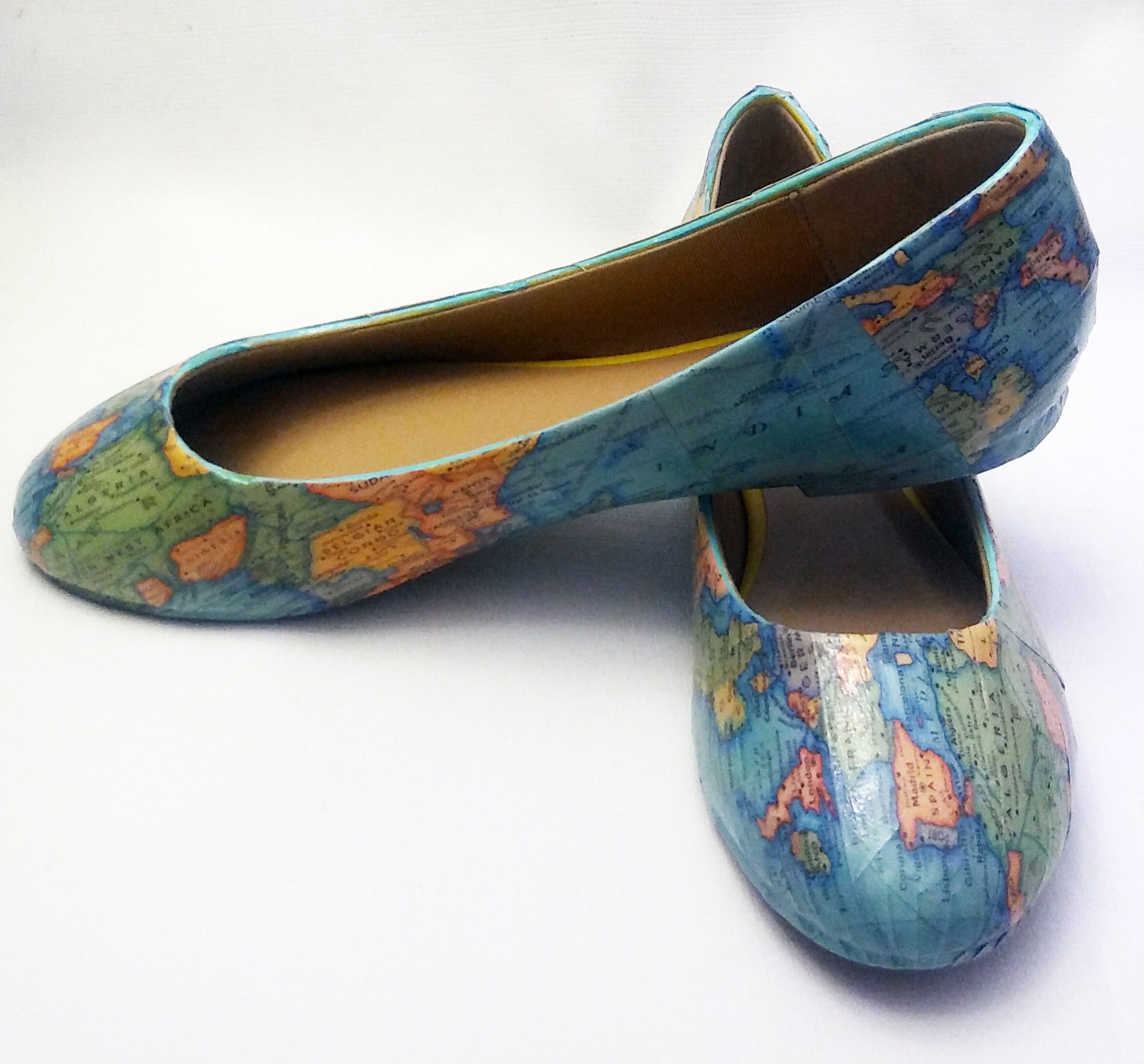 Decoupage World Map Shoes / Map Flats / Women's Decoupage | Etsy