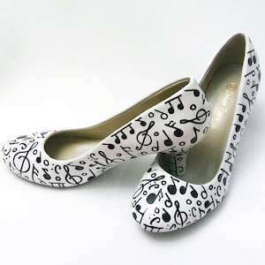 Hand Painted Music Note Heels: Black & White Pumps - Etsy
