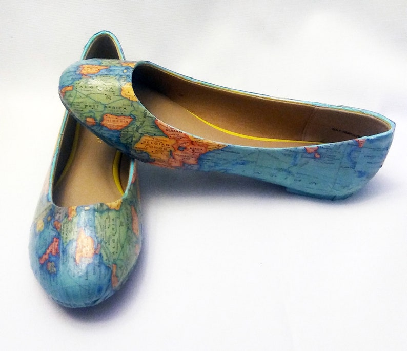 Decoupage World Map Shoes / Map Flats / Women's Decoupage - Etsy Canada