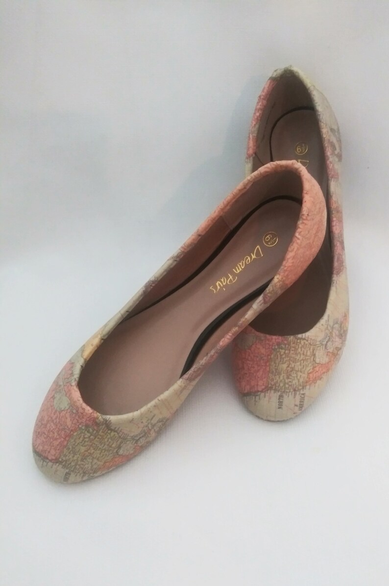 Decoupage World Map Shoes / Map Flats / Women's Decoupage | Etsy