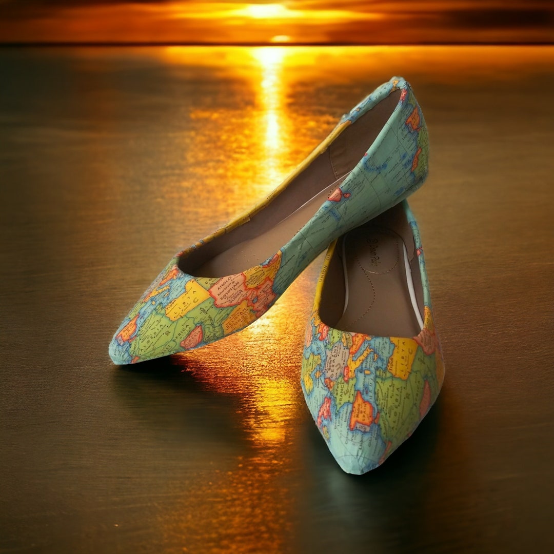 Decoupage World Map Flats: Vintage 1942 Map Shoes - Etsy