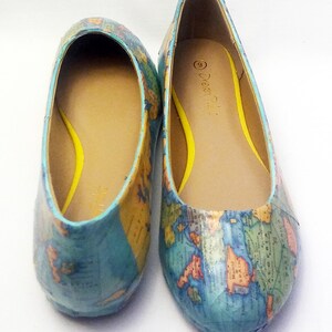 Decoupage World Map Shoes / Map Flats / Women's Decoupage Flats / Women ...