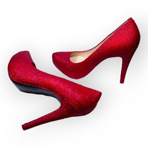 Glitter Heels / Triple Red Glitter Heels / Wedding Shoes / Sparkle ...