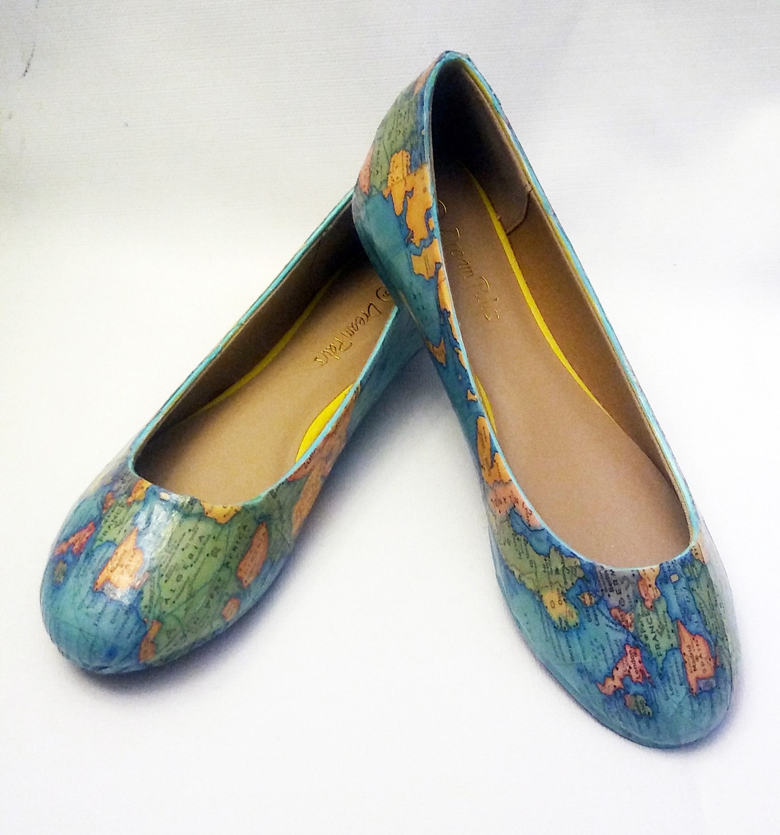 Decoupage World Map Shoes / Map Flats / Women's Decoupage | Etsy