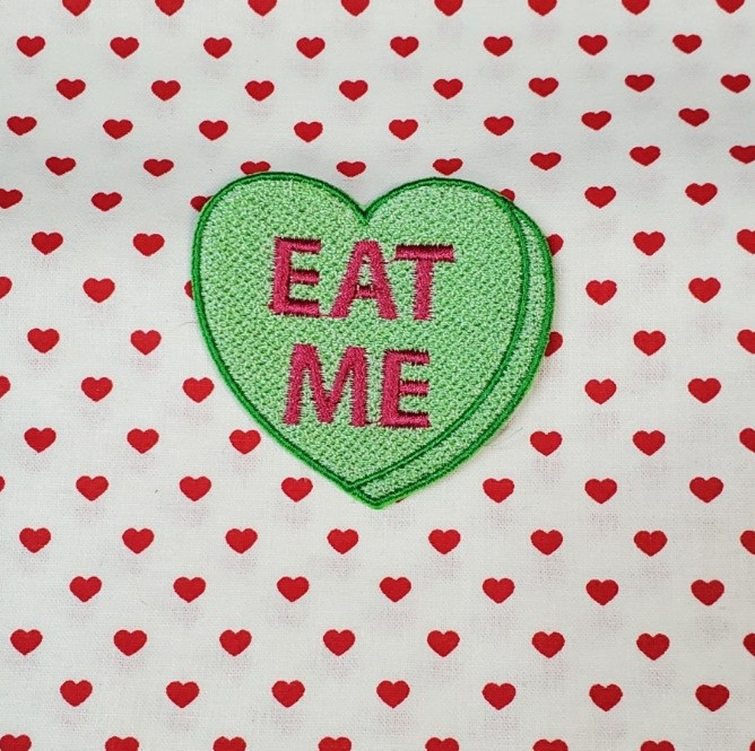 Eat Me Candy Heart Patch, Valentine Emblem, Crude Candy Symbol, Fully ...