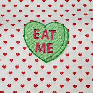 Eat Me Candy Heart Patch, Valentine Emblem, Crude Candy Symbol, Fully ...