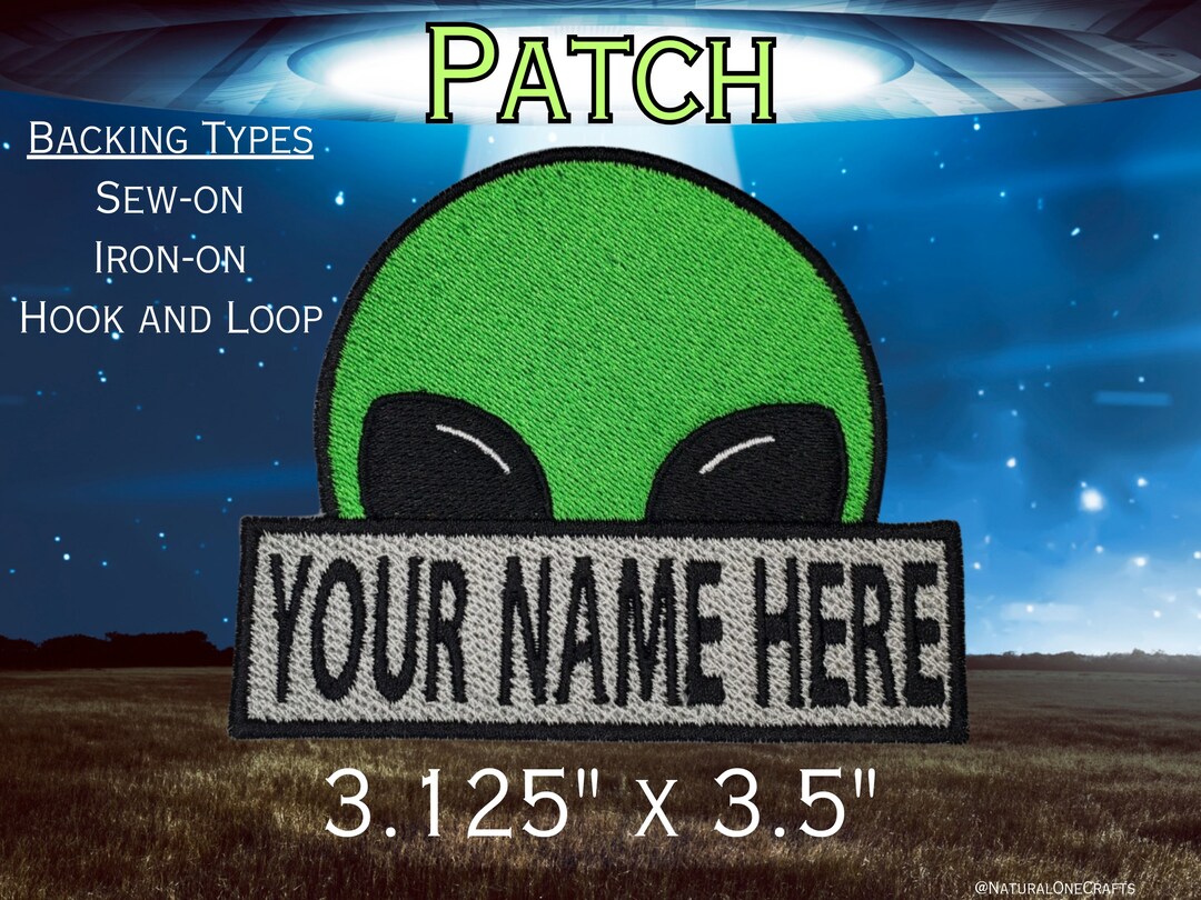 Personalized Alien Peeker Patch - ET Themed Name Tag, Area 51 Souvenir ...