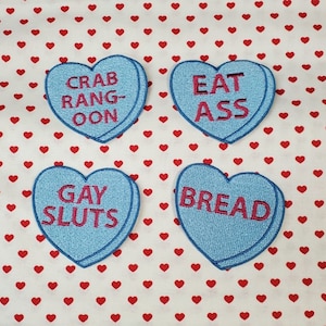 Eat Me Candy Heart Patch, Valentine Emblem, Crude Candy Symbol, Fully ...