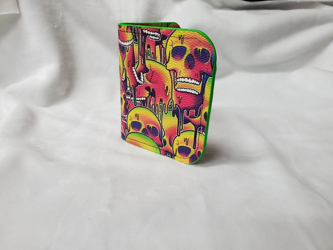 Neon Melting Skulls Bifold Wallet Vaporwave Billfold With - Etsy