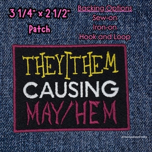They/them Causing May/hem Pronoun Patch, Non-binary Personal Pronouns ...