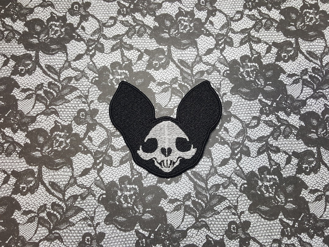 Gothic Bat Skull Fully Embroidered Patch, Creepy Witch Emblem, Skeleton ...