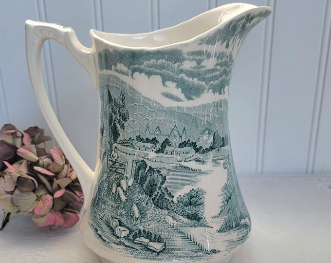 Vintage Large English Green Transferware Pitcher tintern by Alfred ...