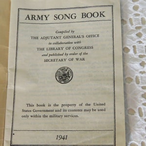 Army Song Book World War II Army Song Lyrics Booklet - Etsy