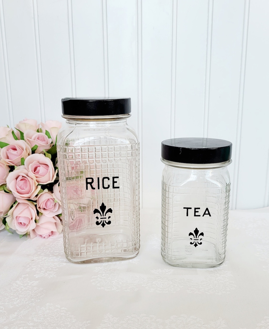 Vintage Hazel-atlas Fleur-de-lis Canister Storage Jars Rice and Tea - Etsy