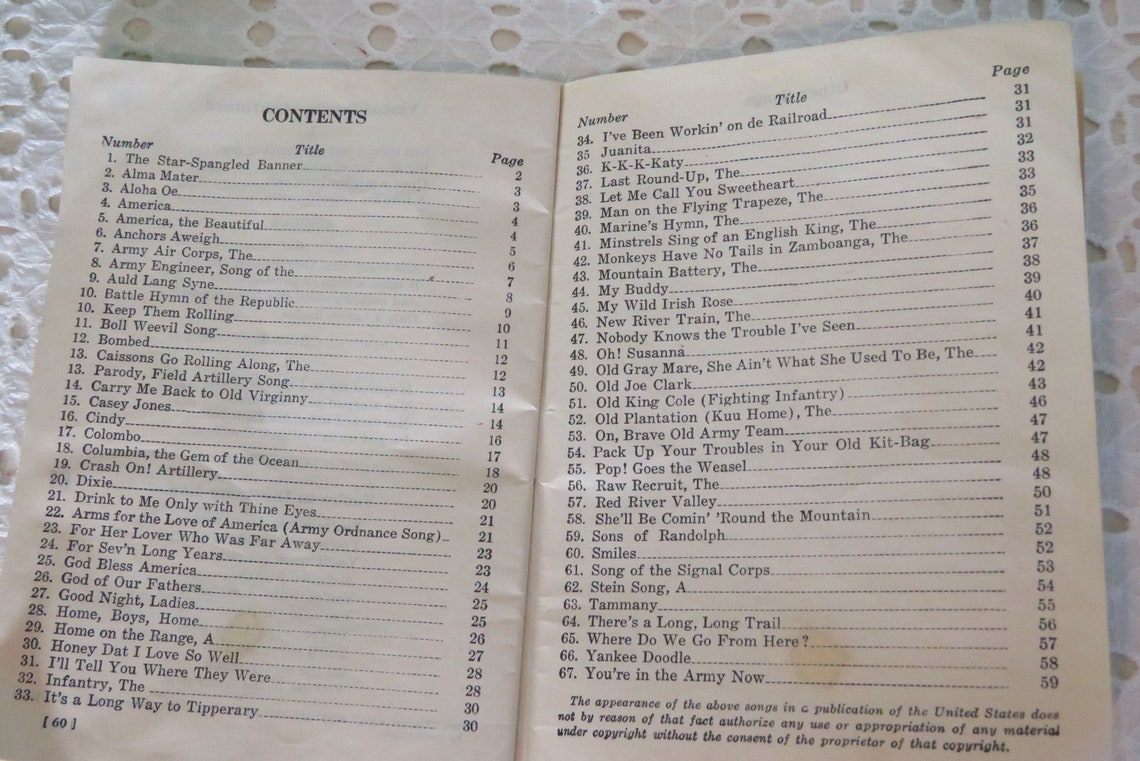 Army Song Book World War II Army Song Lyrics Booklet - Etsy