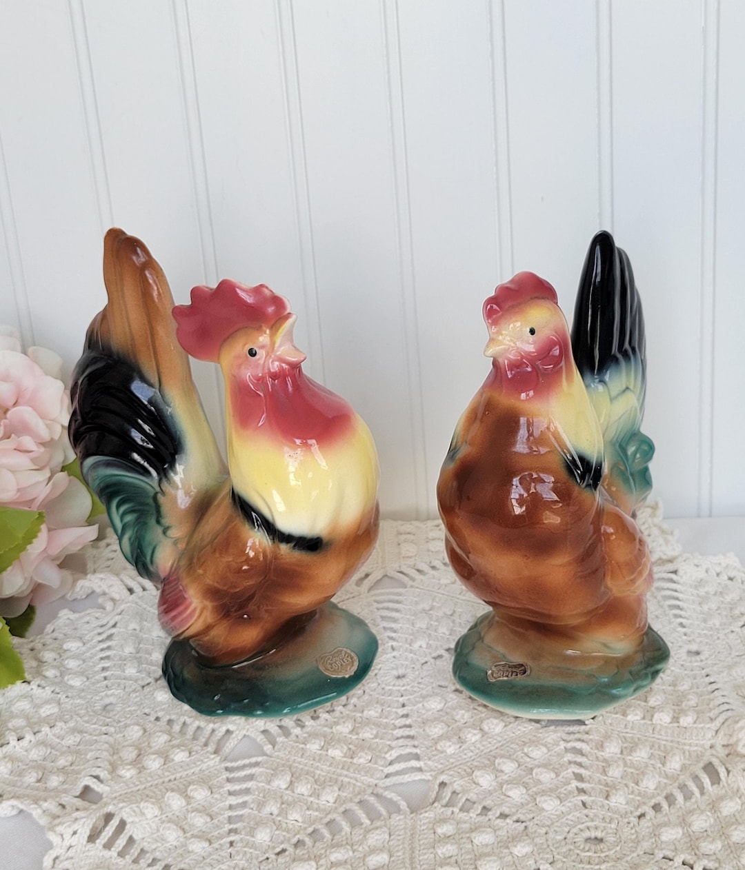 1950s Royal Copely Rooster and Hen Figurines: Farmhouse Kitchen Decor ...