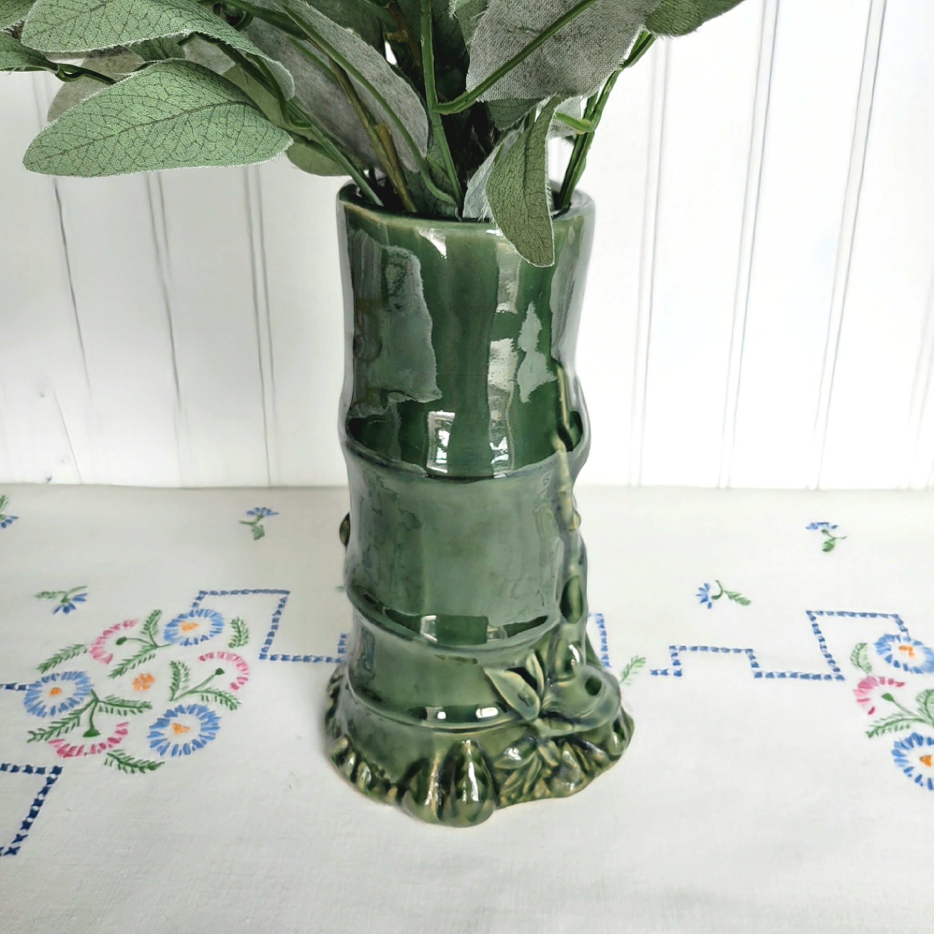 Vintage Majolica Pottery Bamboo Vase With Turtle B-232 Asian - Etsy