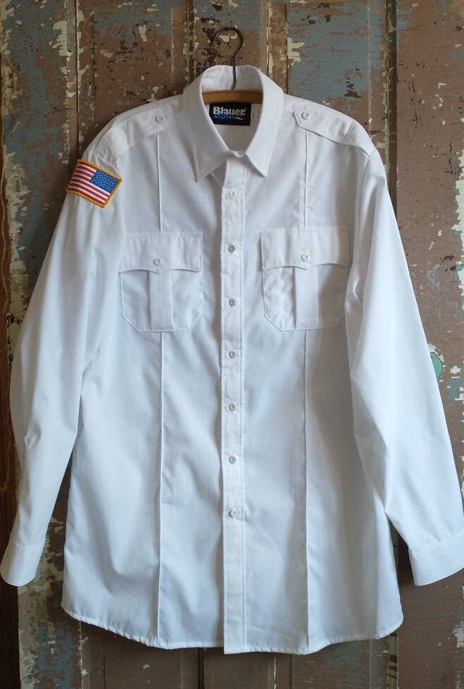 Men's Vintage Security Guard Shirt Military BLAUER White Uniform Shirt ...