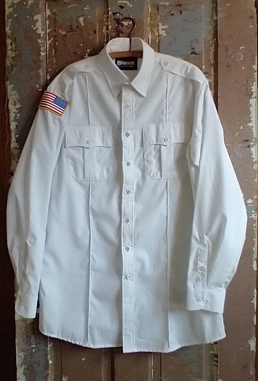 Men's Vintage Security Guard Shirt Military BLAUER White Uniform Shirt ...