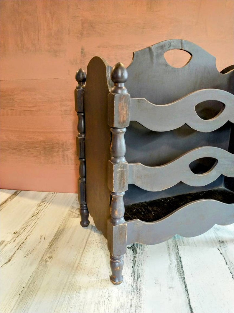 Vintage Large Magazine Rack Painted & Distressed Solid Wood Shabby ...