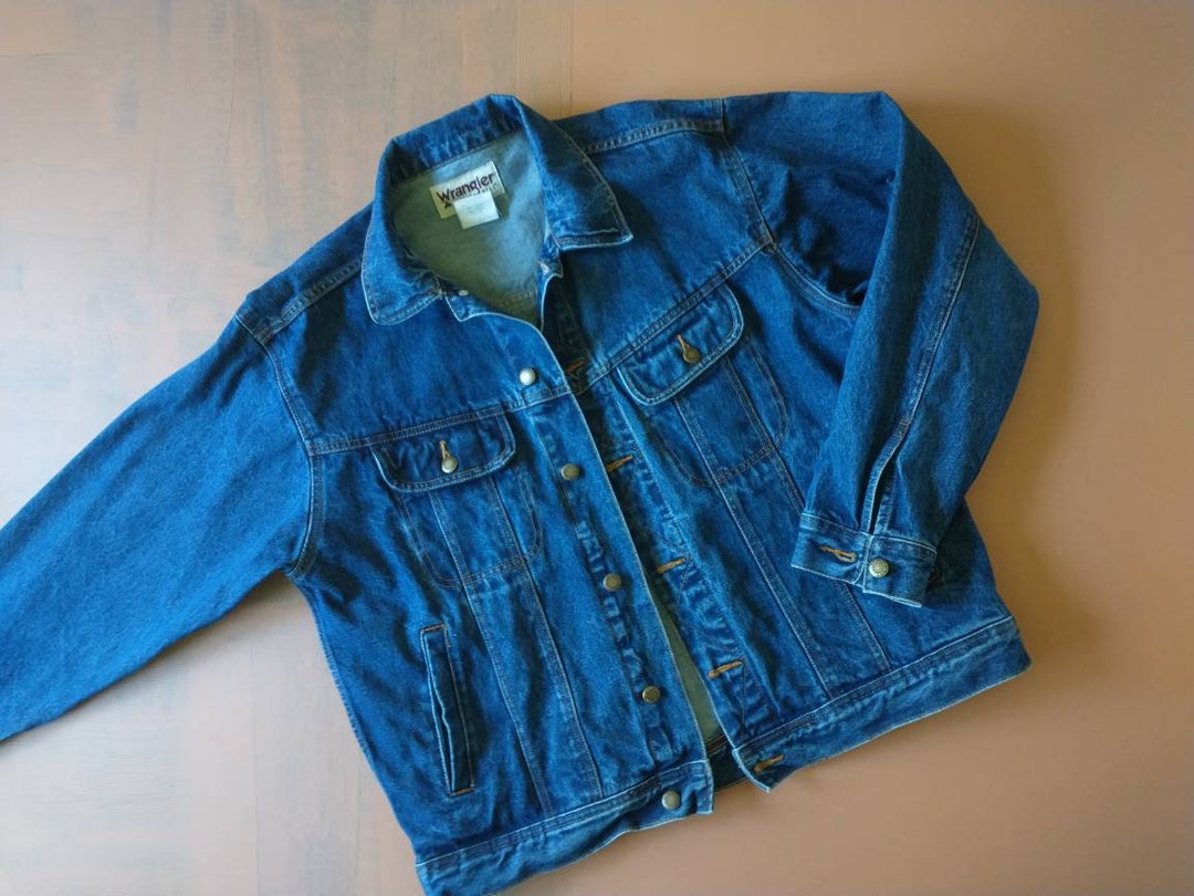 Vintage Wrangler Rugged Wear Denim Jean Jacket Indigo Blue Rough ...