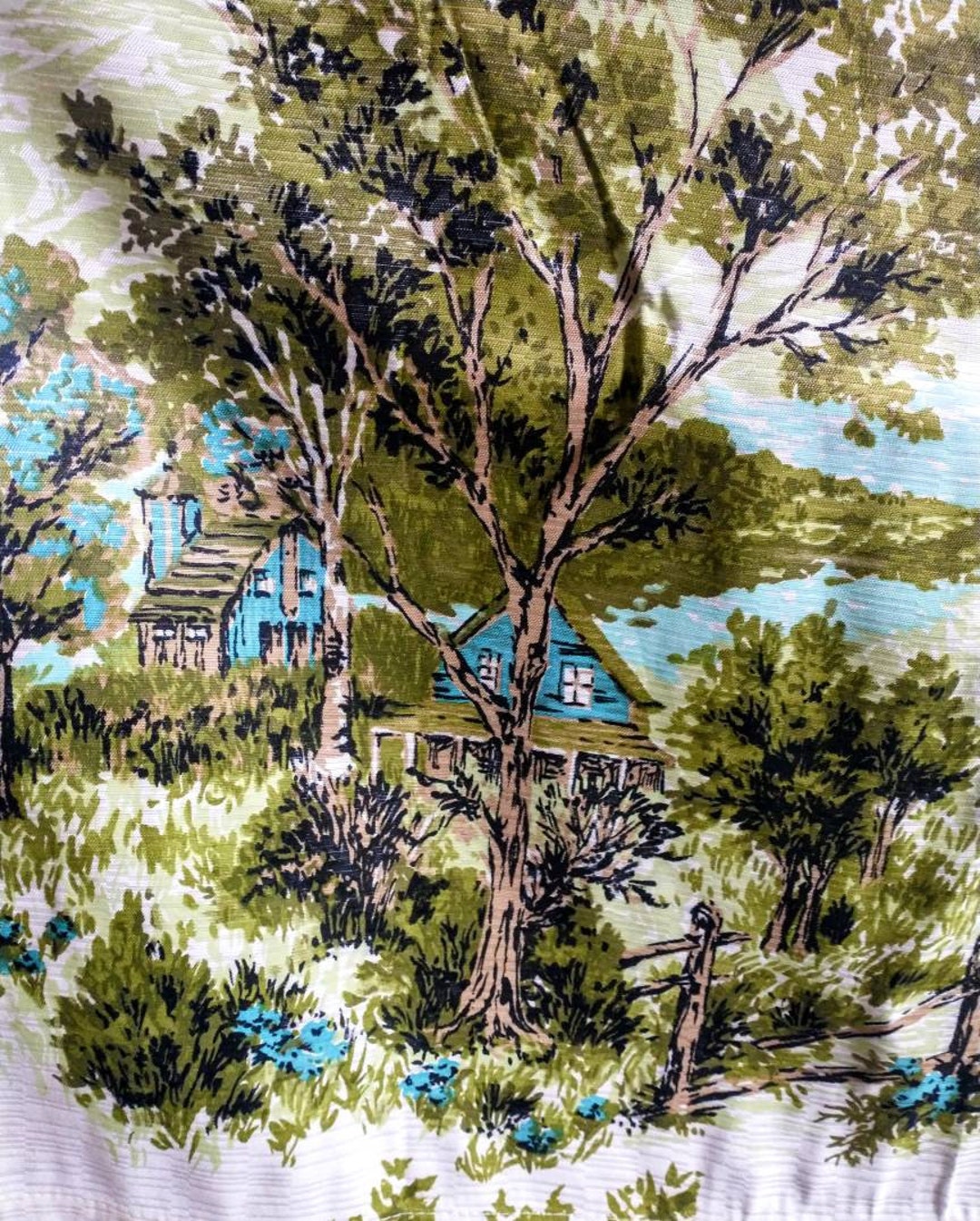 Vintage Drapery Panel Pleated Mid Century Picture Curtain Ranch Home ...