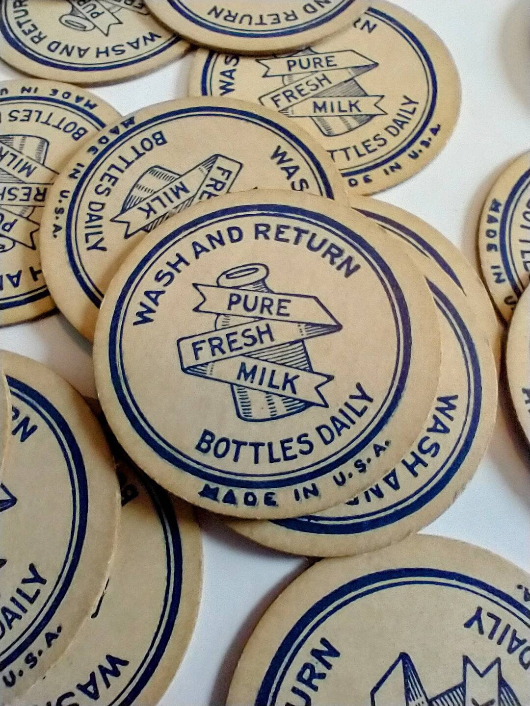 10 Vintage Milk Bottle Return Tabs Thin Wood Hard Cardboard Made in U.S ...
