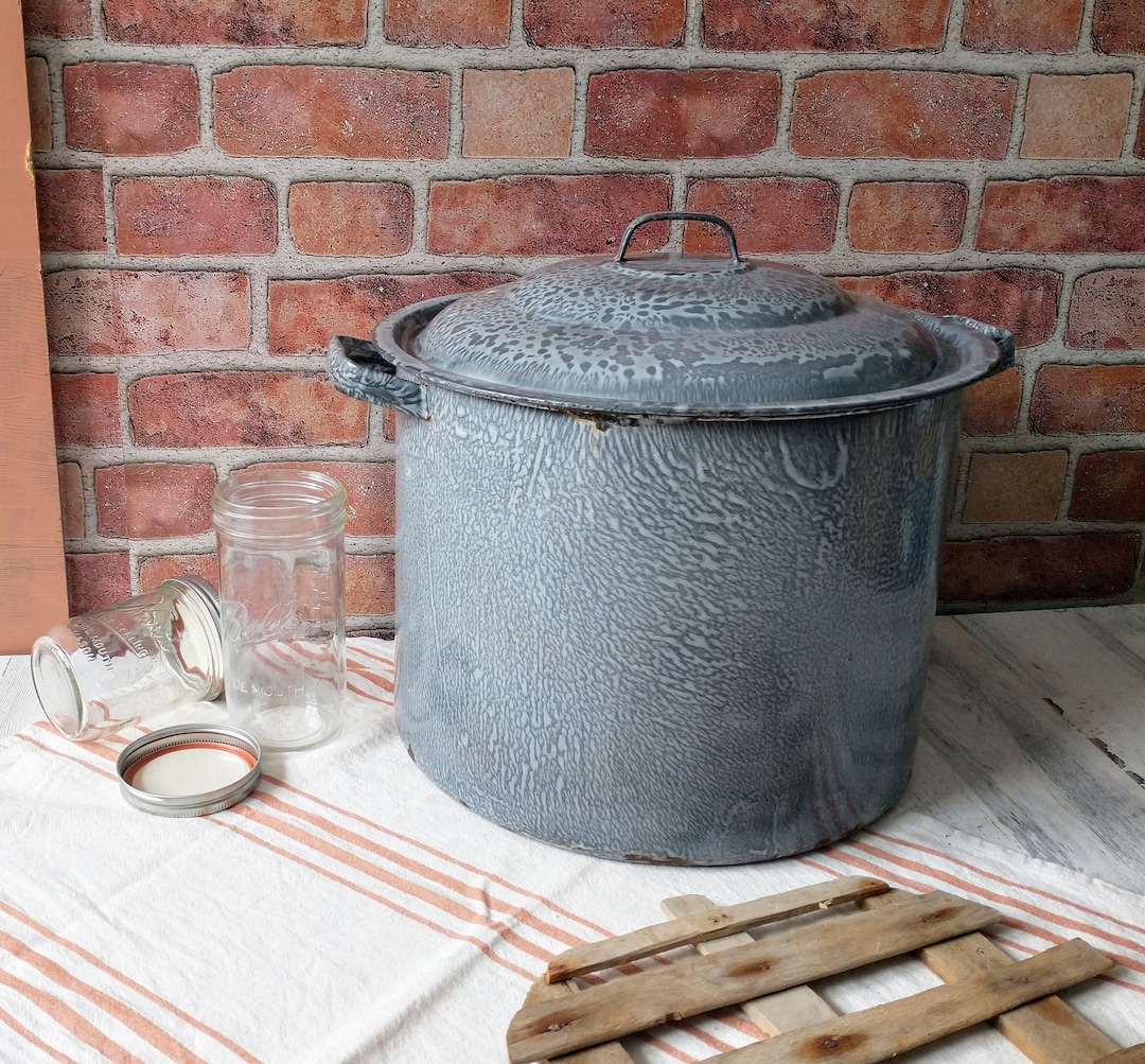 Antique Vintage Gray Graniteware Enamel LARGE Canner W/original Lid ...