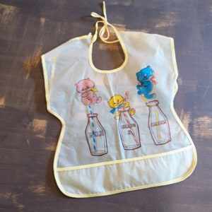 Vintage 50's Baby Bib Charming Kitty Graphics & Glass Milk Bottles ...