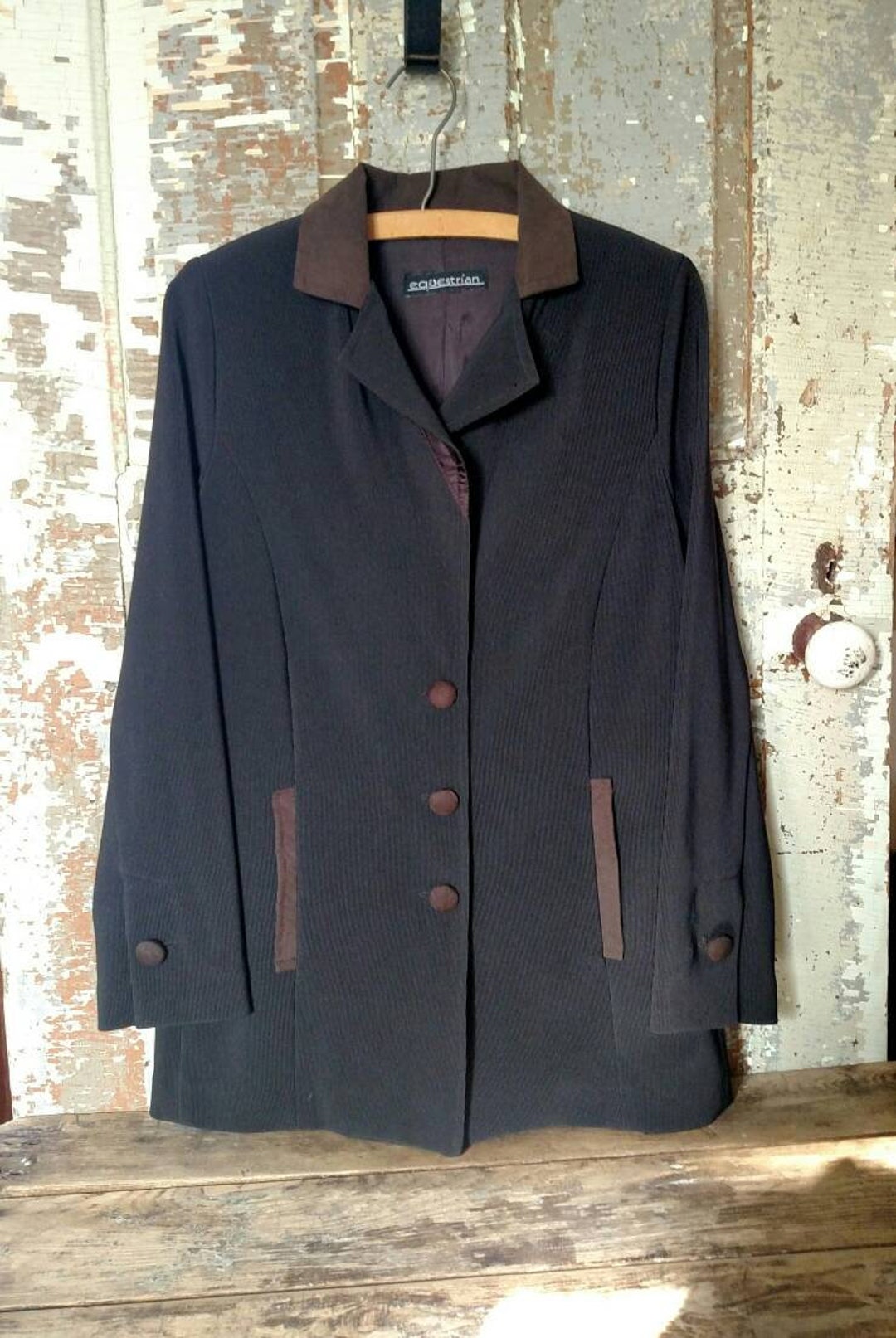Vintage Riding Jacket EQUESTRIAN Brand Dark Chocolate Brown Ribbed ...