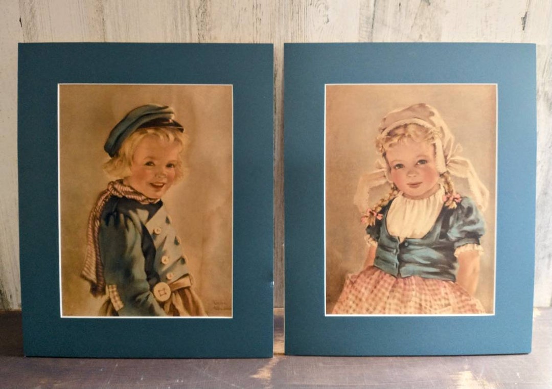Set of TWO Anne Allaben Dutch Prints Boy & Girl Matted Art Large ...