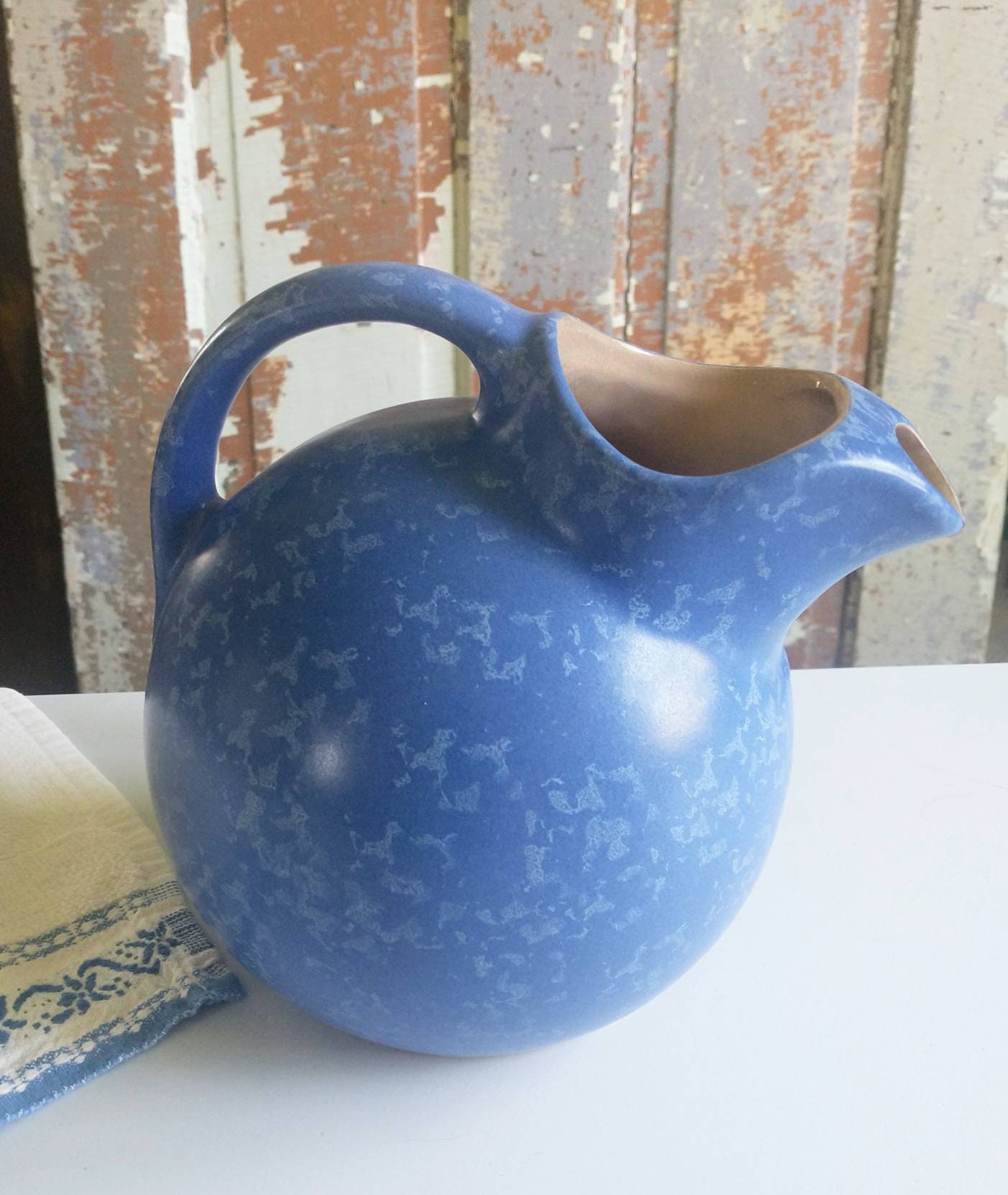Vintage Pottery Pitcher Rum Rill Blue Sponge Ware Spongeware 547 Y1 - Etsy