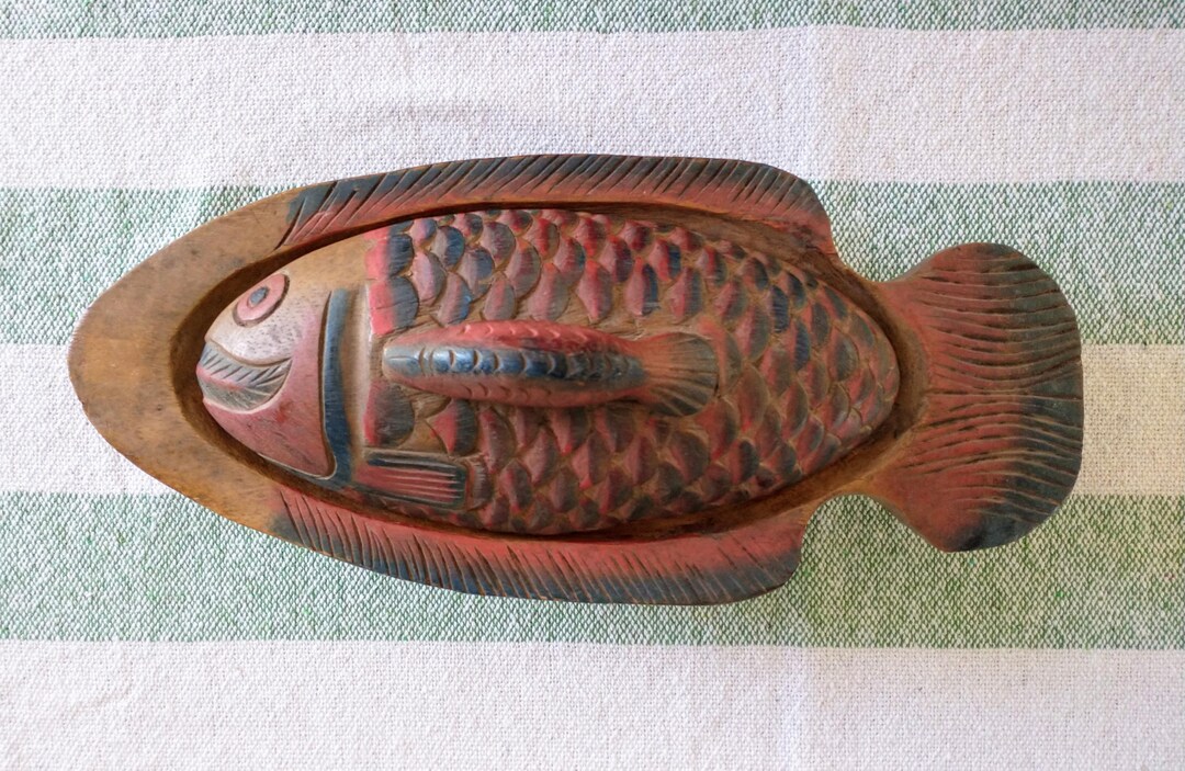 OOAK Hand Carved FISH Bowl & Lid Centerpiece Native Coastal Tribe Carving Solid Wood - Etsy