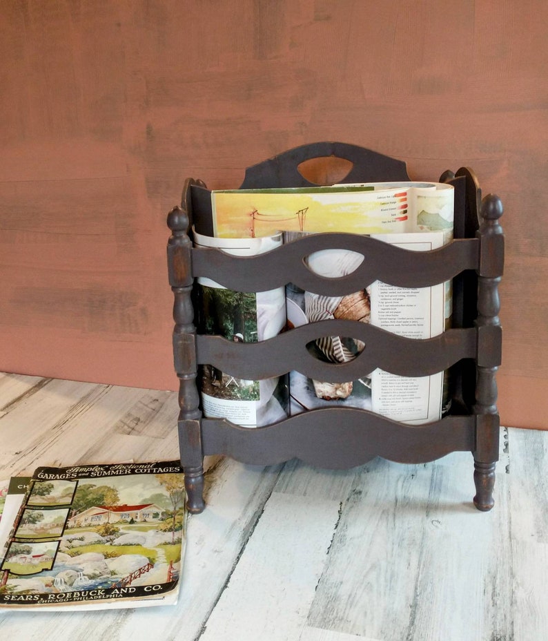 Vintage Large Magazine Rack Painted & Distressed Solid Wood - Etsy