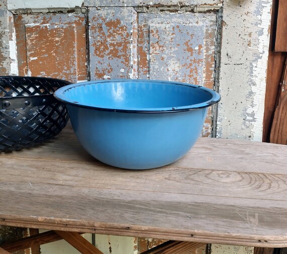 Enamel Bowl Farmhouse Vintage Rustic Primitive Blue Black - Etsy