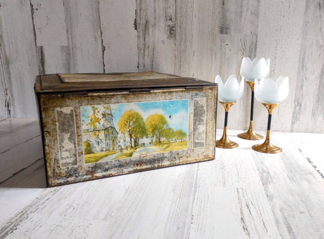 Large Square Tin Vintage Antique Artwork Early 21st Century Distressed ...