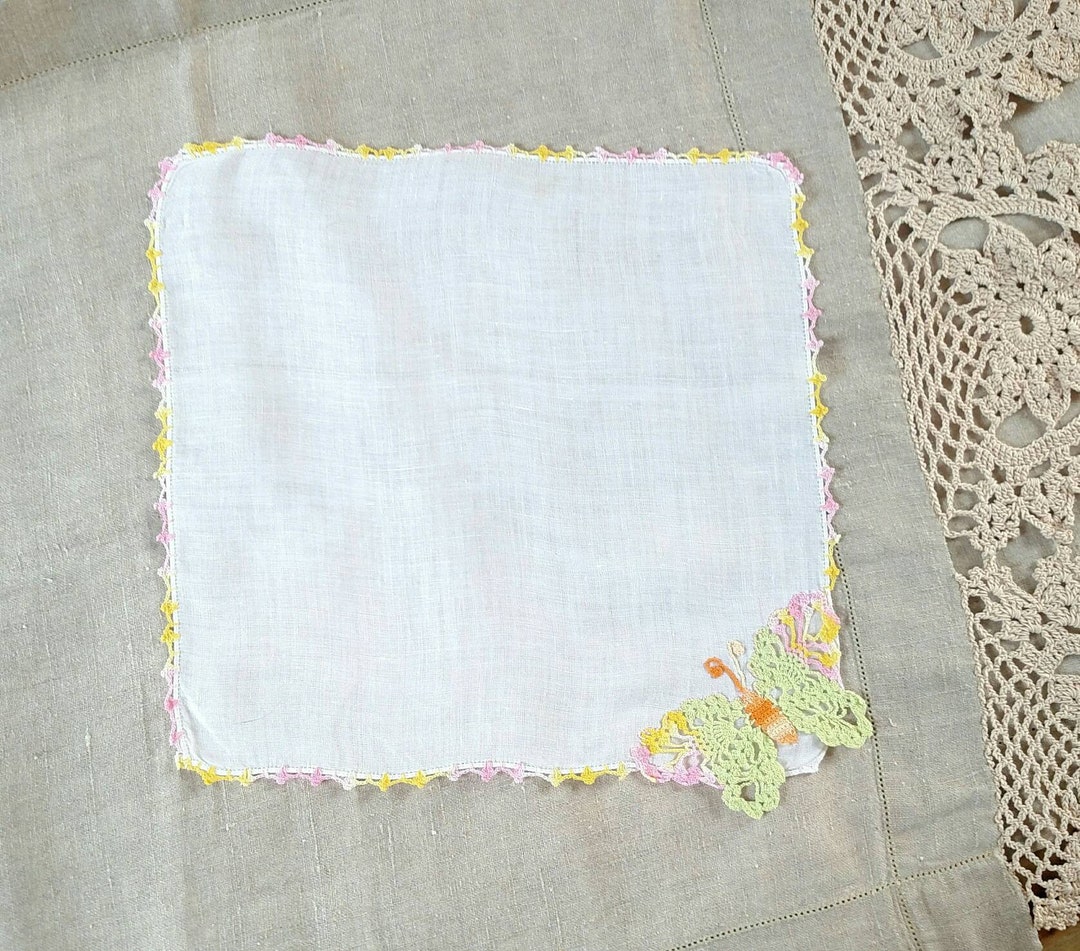 Butterfly Butterflies Handkerchief Hand Needlework Hanky Hankie Vintage ...