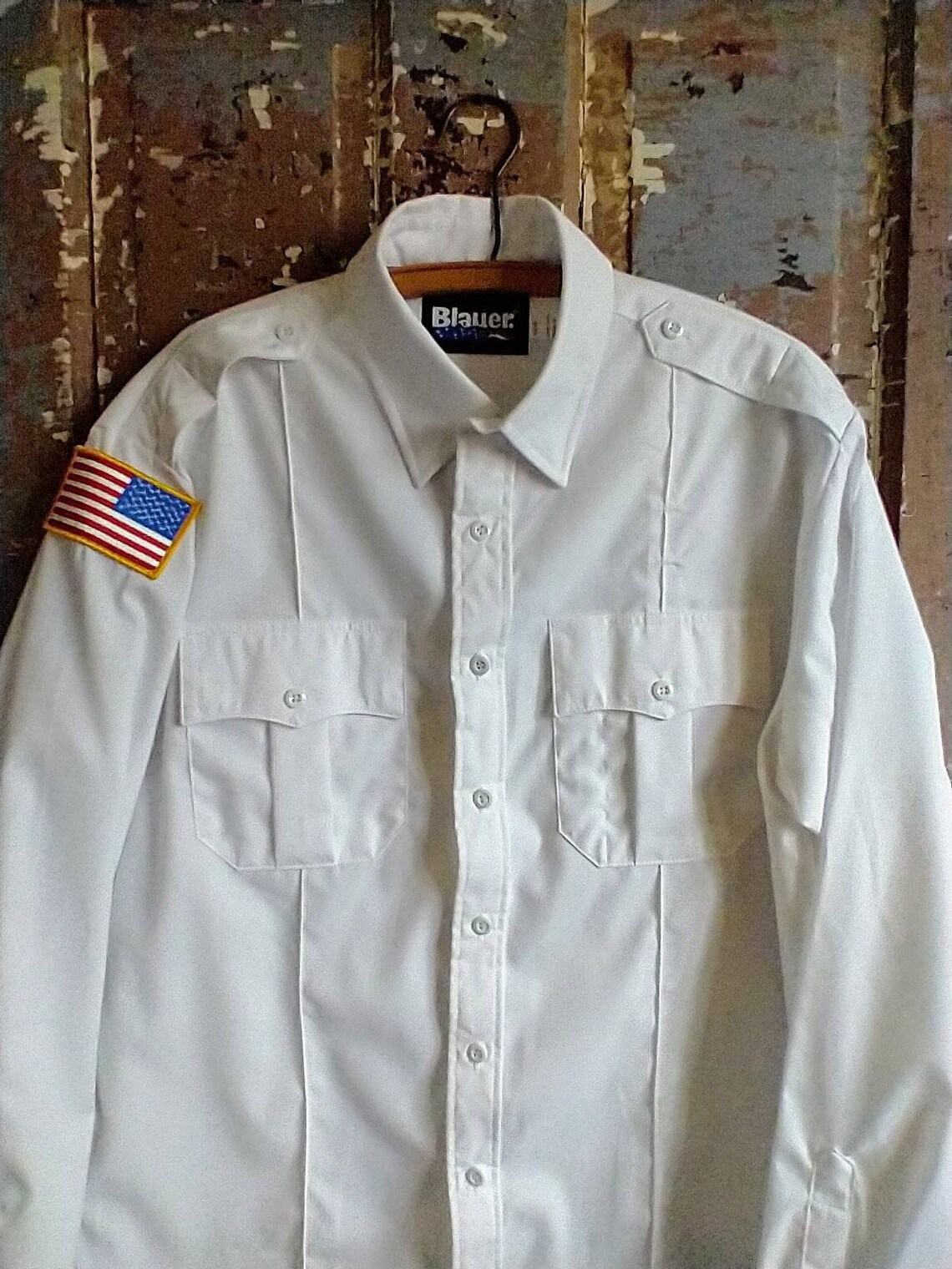 Men's Vintage Security Guard Shirt Military BLAUER White Uniform Shirt ...