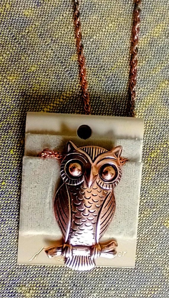 vintage copper owl necklace - Gem