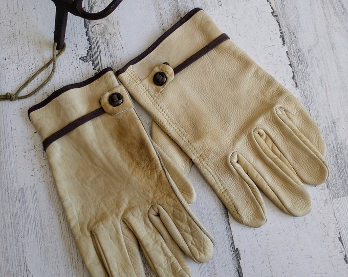 Vintage Leather Work Gloves Unisex Ranch Farm Outdoor Garden Size ...