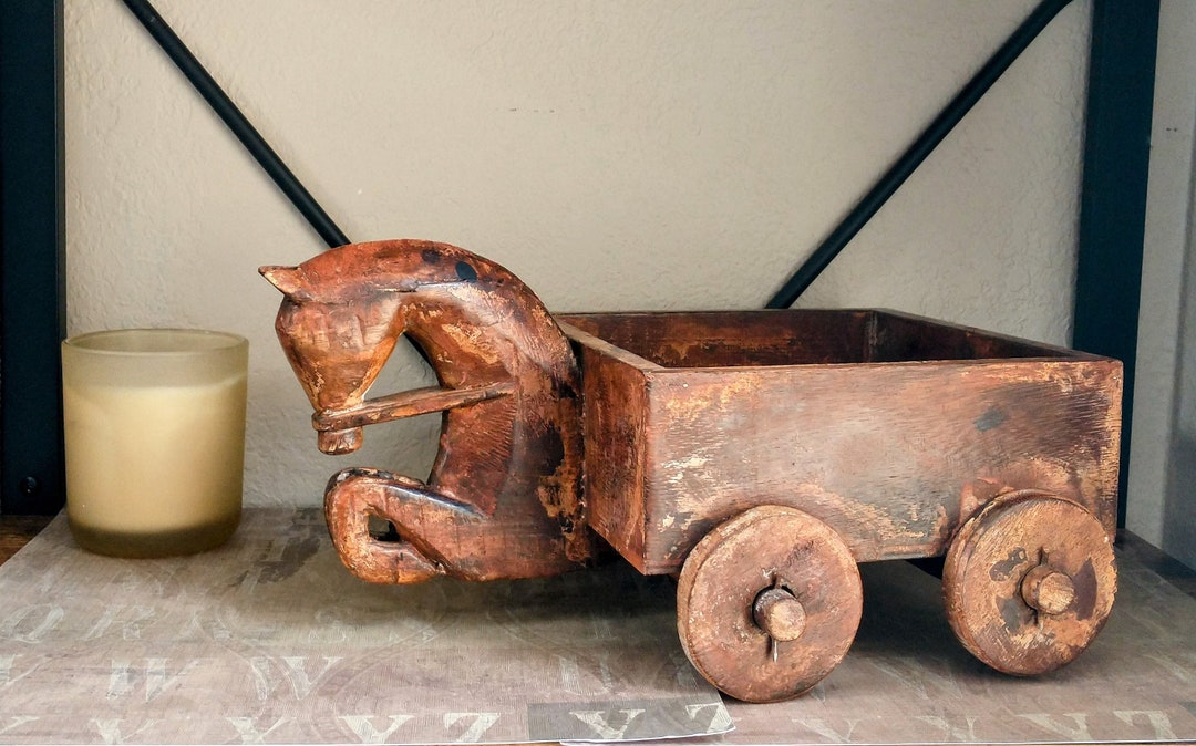 Antique HANDMADE Rustic Primitive Horse & Box (buggy) Racing Trotter ...