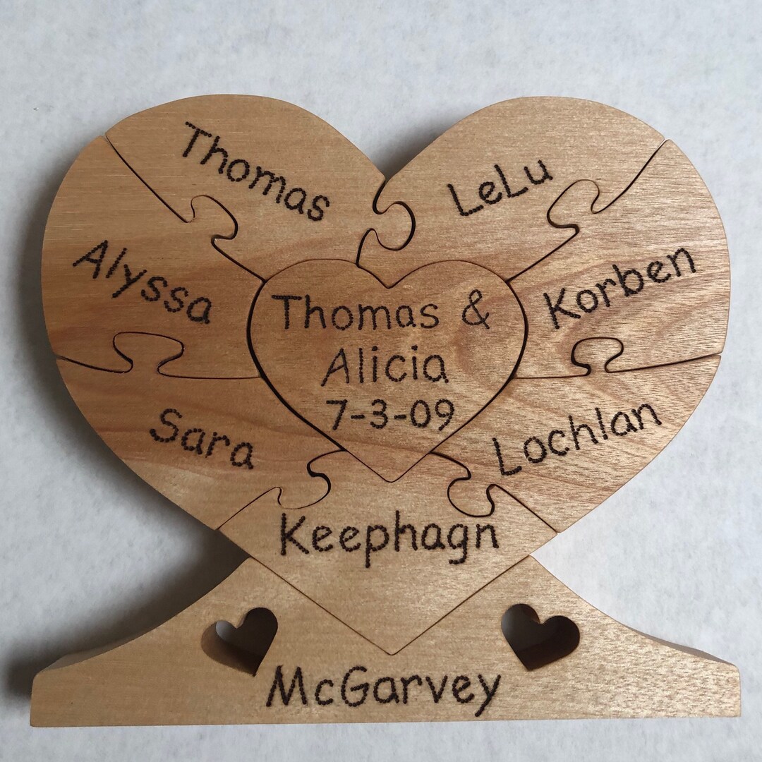 Perfect Anniversary Gift—family Heart Puzzle—8” and Larger—center ...