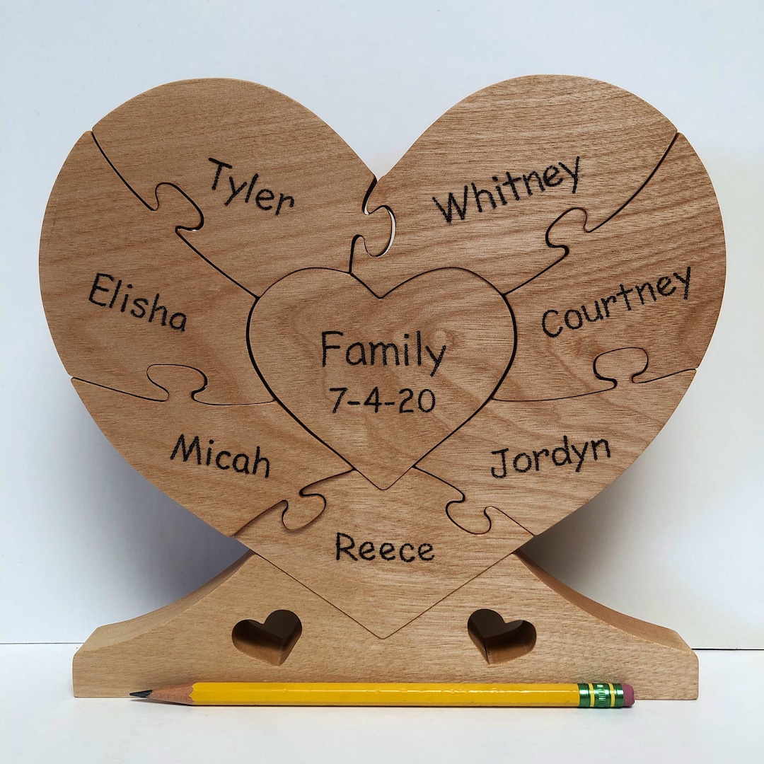 LARGE Family Wood Heart "unity" Puzzle (8-1/2" Wide X 8" Tall) Center ...