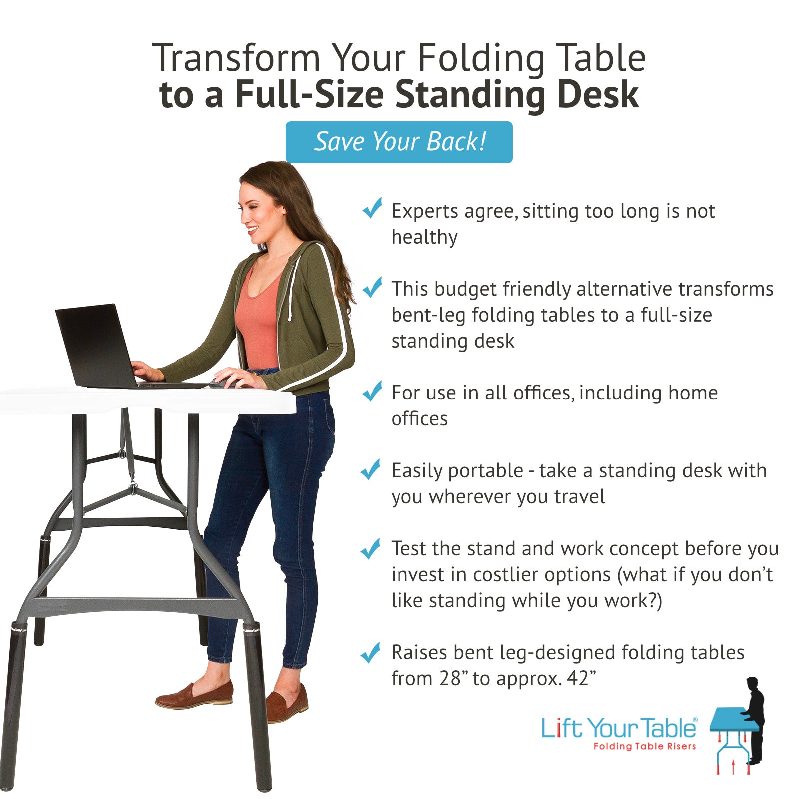 Lift Your Table® Folding Table Risers - Standing Desk Kit - Etsy