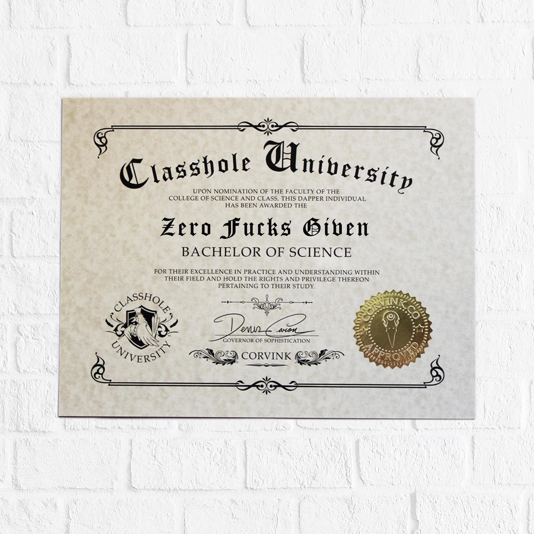 Classhole University BS Diplomas - the Original Novelty Fake Degree ...