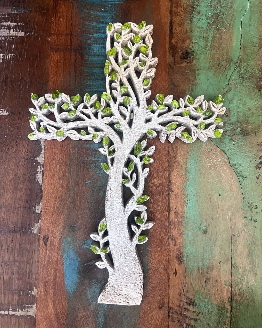 Tree of Life Cross Wall Art Adorned With Green Wine Bottle - Etsy