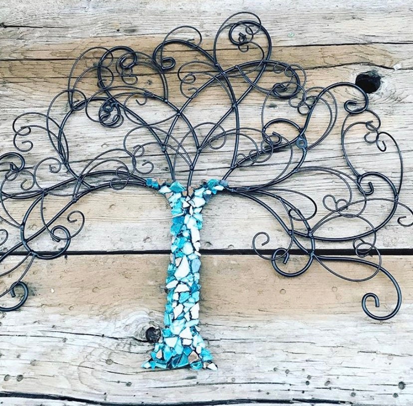 Handmade Metal Tree Adorned With Blue Fire Glass - Etsy