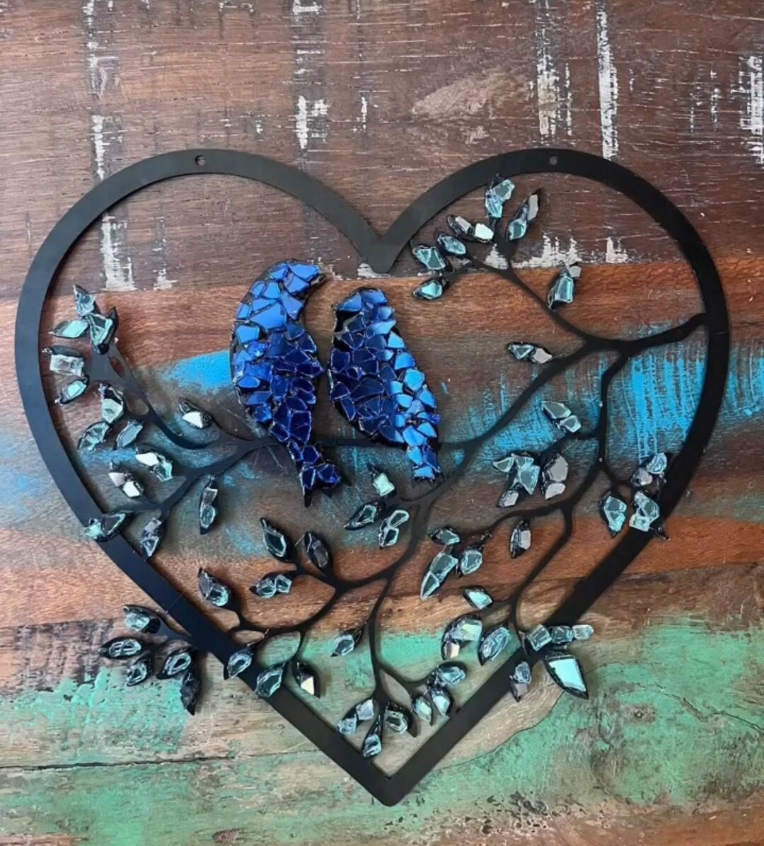 Colorful Blue Bird Wall Decor, Lovebird Wall Hanging, Metal Birds in A ...